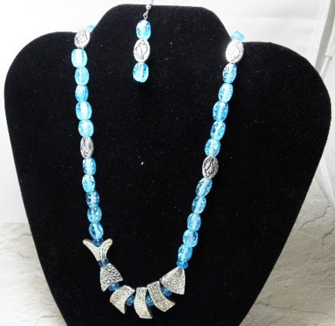 Aegean Sea Blue Greek Worry Fish Necklace Set - Etsy
