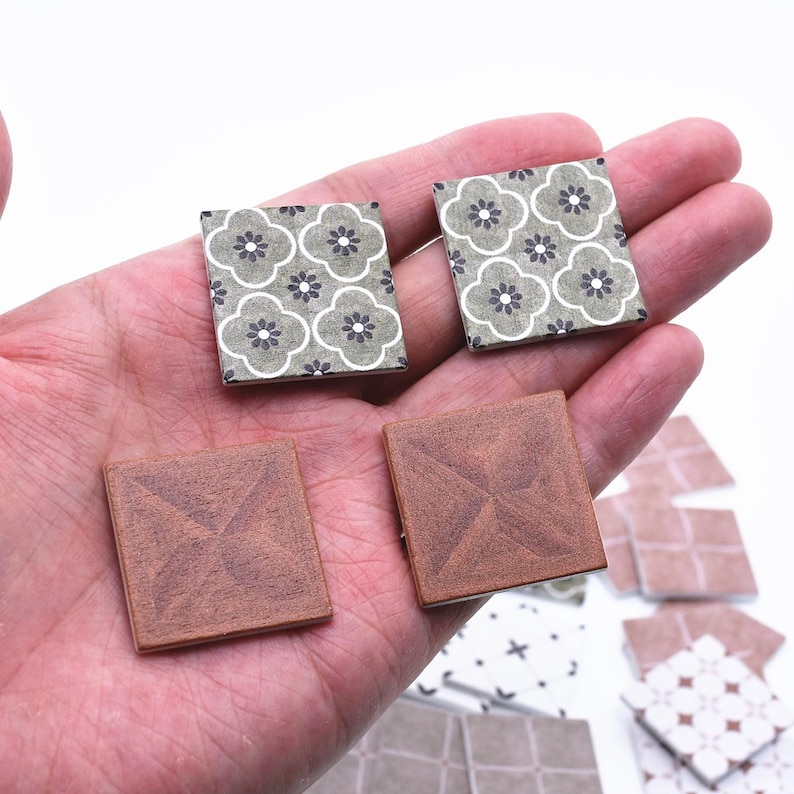 Miniature Dollhouse Flooring Tiles, 30pcs Wood Tiles With Prints for 1: ...