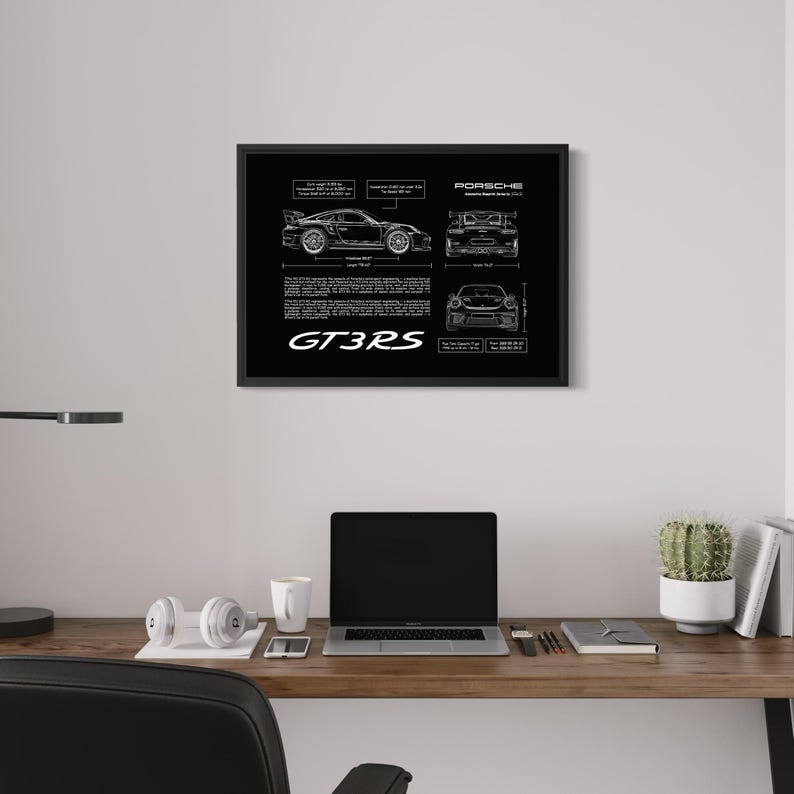 Porsche 911 GT3 RS Blueprint by Framedcash: Framed Automotive Wall Art (A3) - Etsy