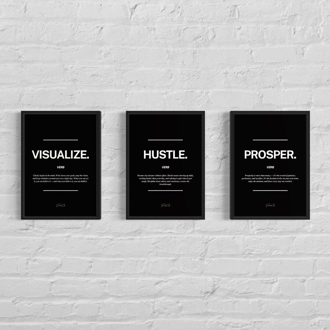 Motivational Poster Frame Bundle – Visualize, Hustle, Prosper (3 X A4 ...
