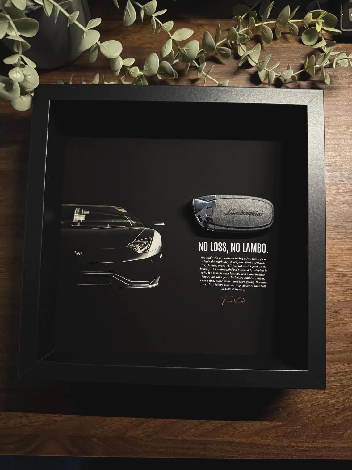 No Loss, No Lambo Key Frame by Framedcash | 25x25cm Motivational ...