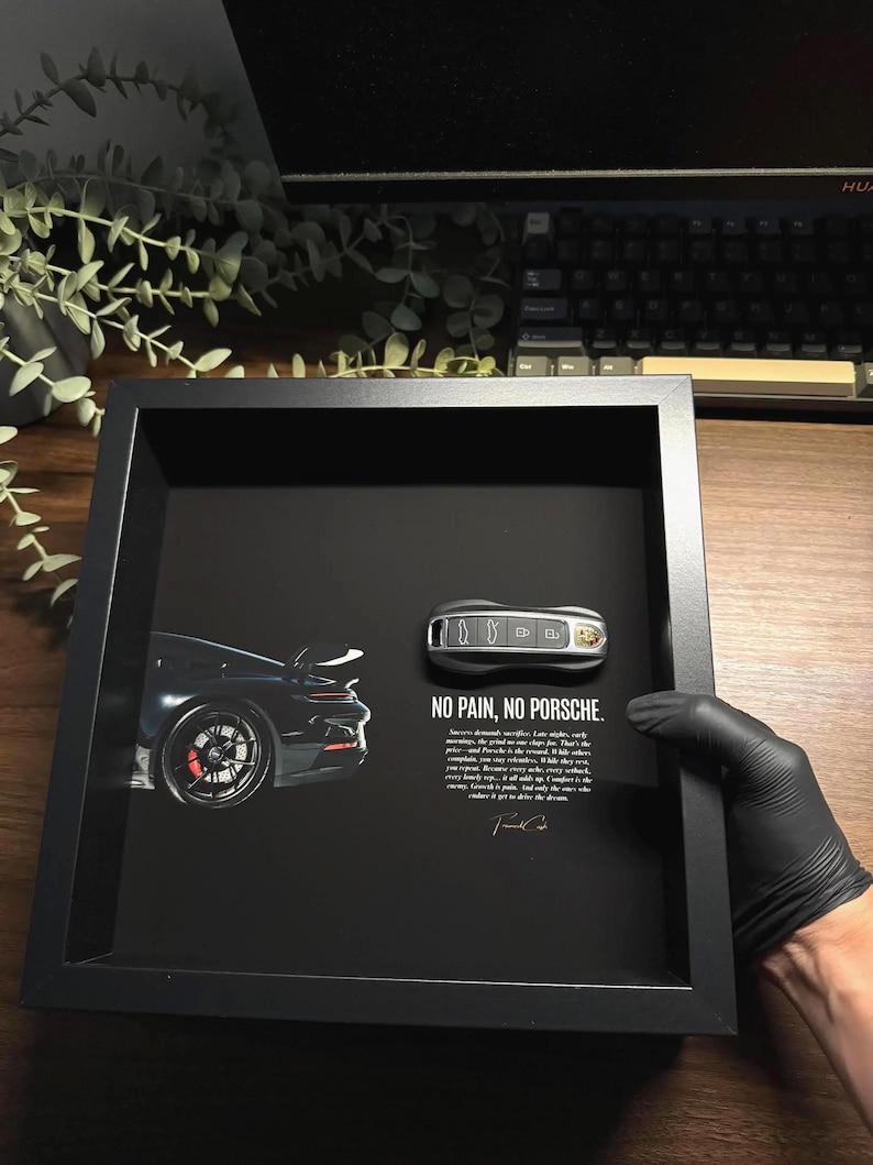 No Pain, No Porsche Key Frame by Framedcash | 25x25cm Motivational ...
