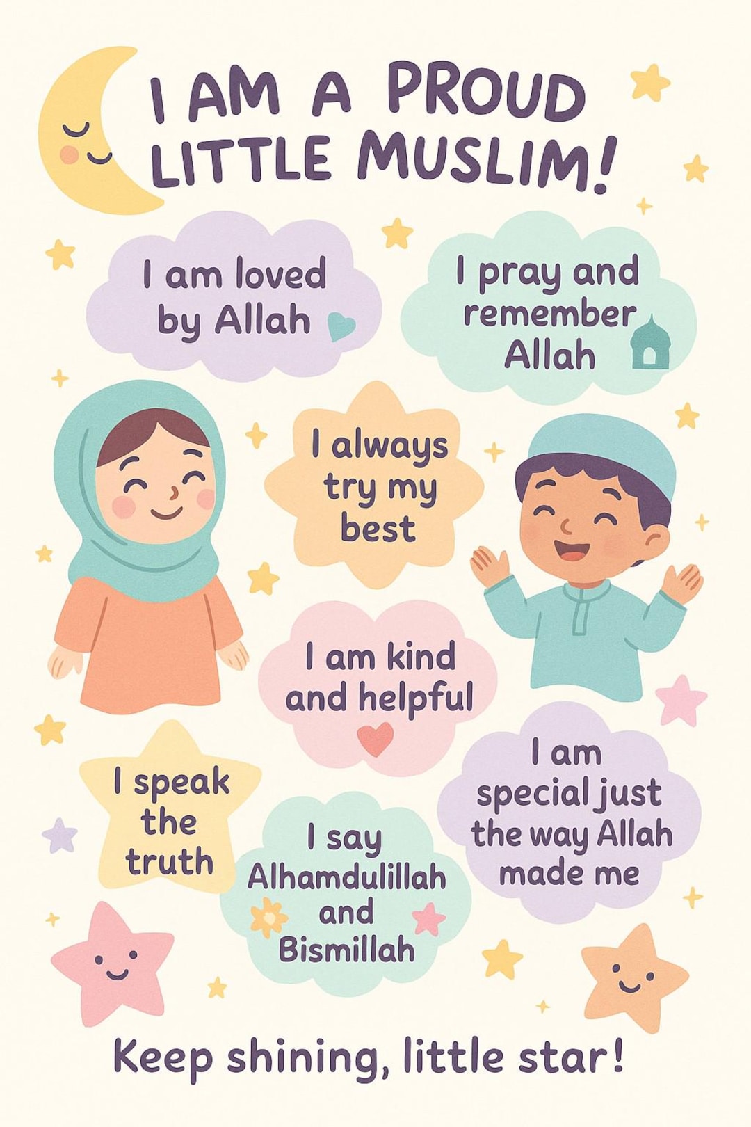 Islamic Kids Affirmation Poster | Proud Little Muslim | A4 Printable - Etsy