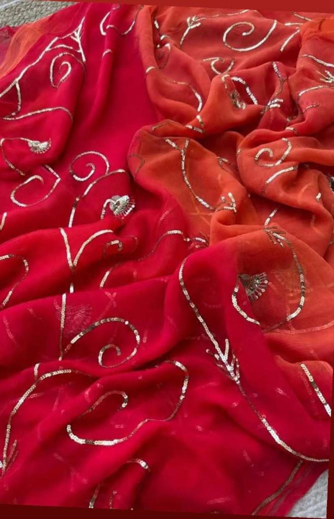 Handmade Chiffon Saree, Indian Wedding Dress, Sitara Embellishment - Etsy
