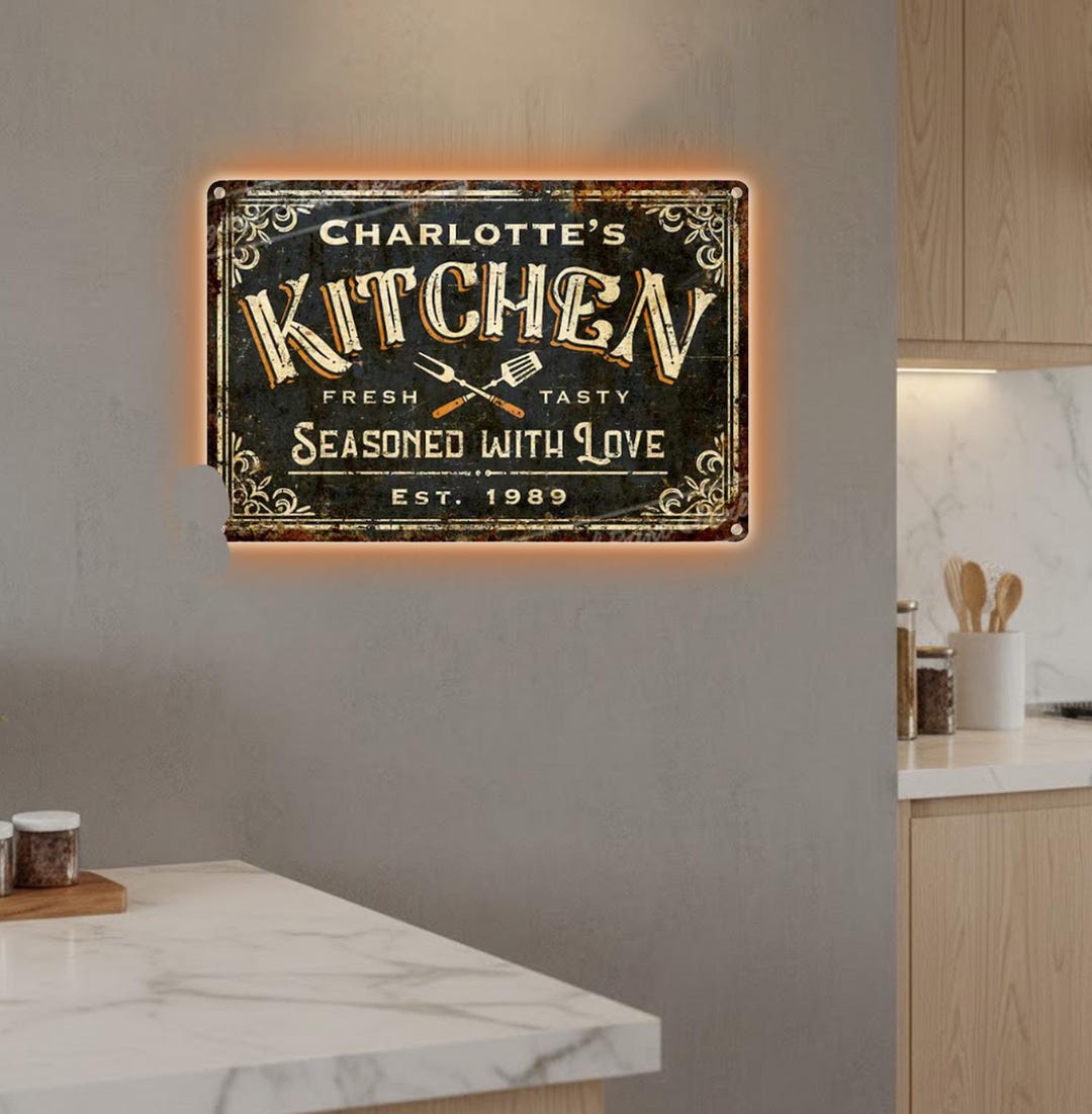 Personalized Vintage Kitchen Metal Sign, Custom Name Rustic Kitchen ...