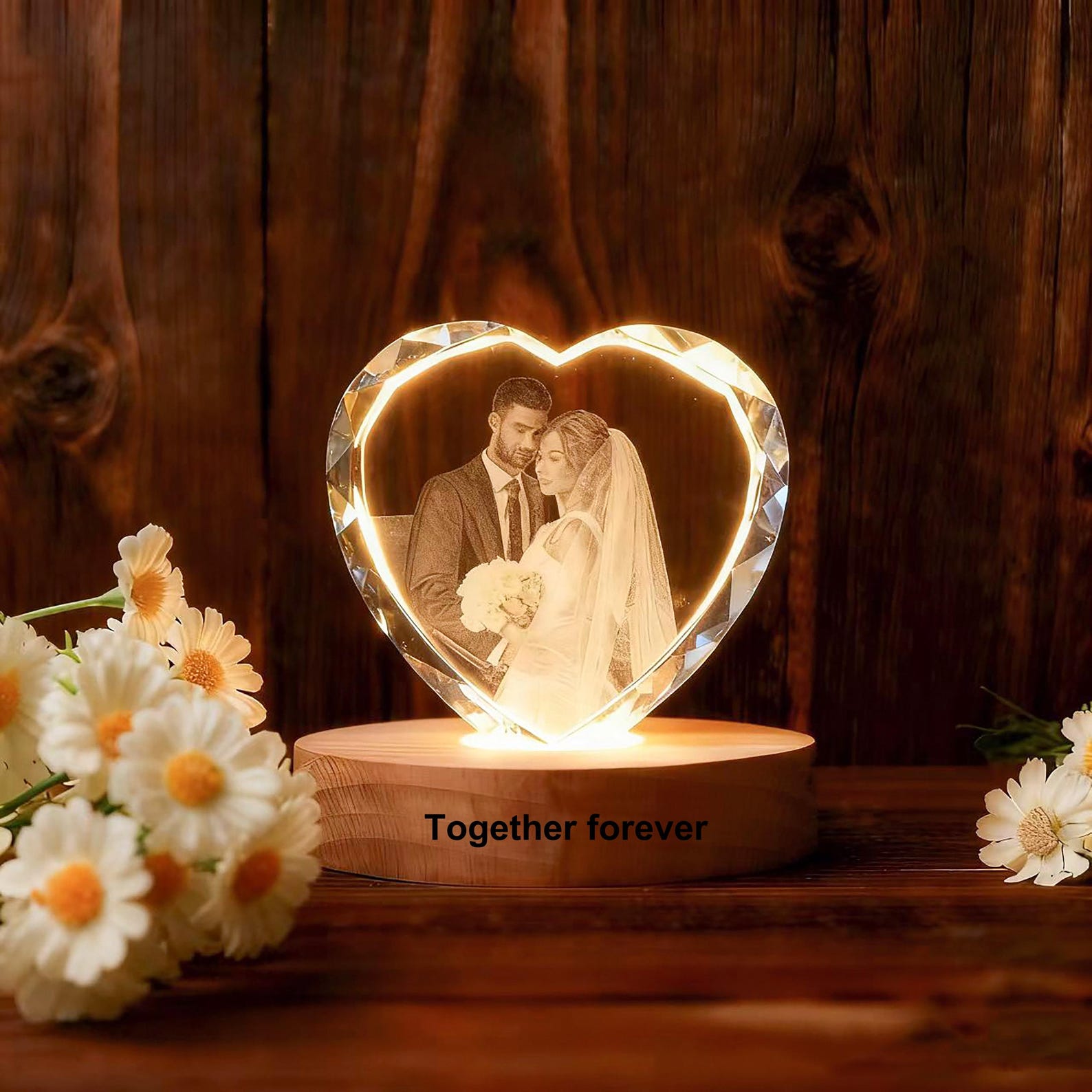 Personalized Heart Crystal Photo Portrait LED, Custom Portrait in ...
