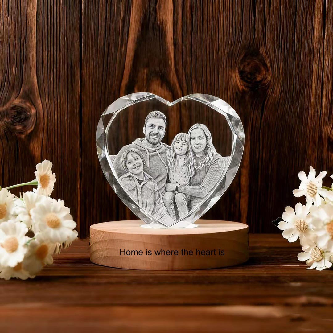 Personalized Heart Crystal Photo Portrait LED, Custom Portrait in ...