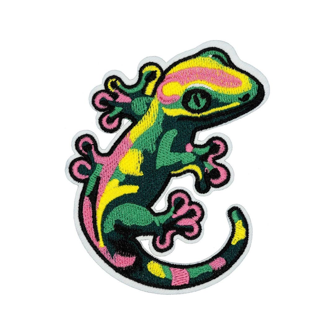 Embroidered Gecko Lizard Patch, Colorful Animal Applique for Jackets ...