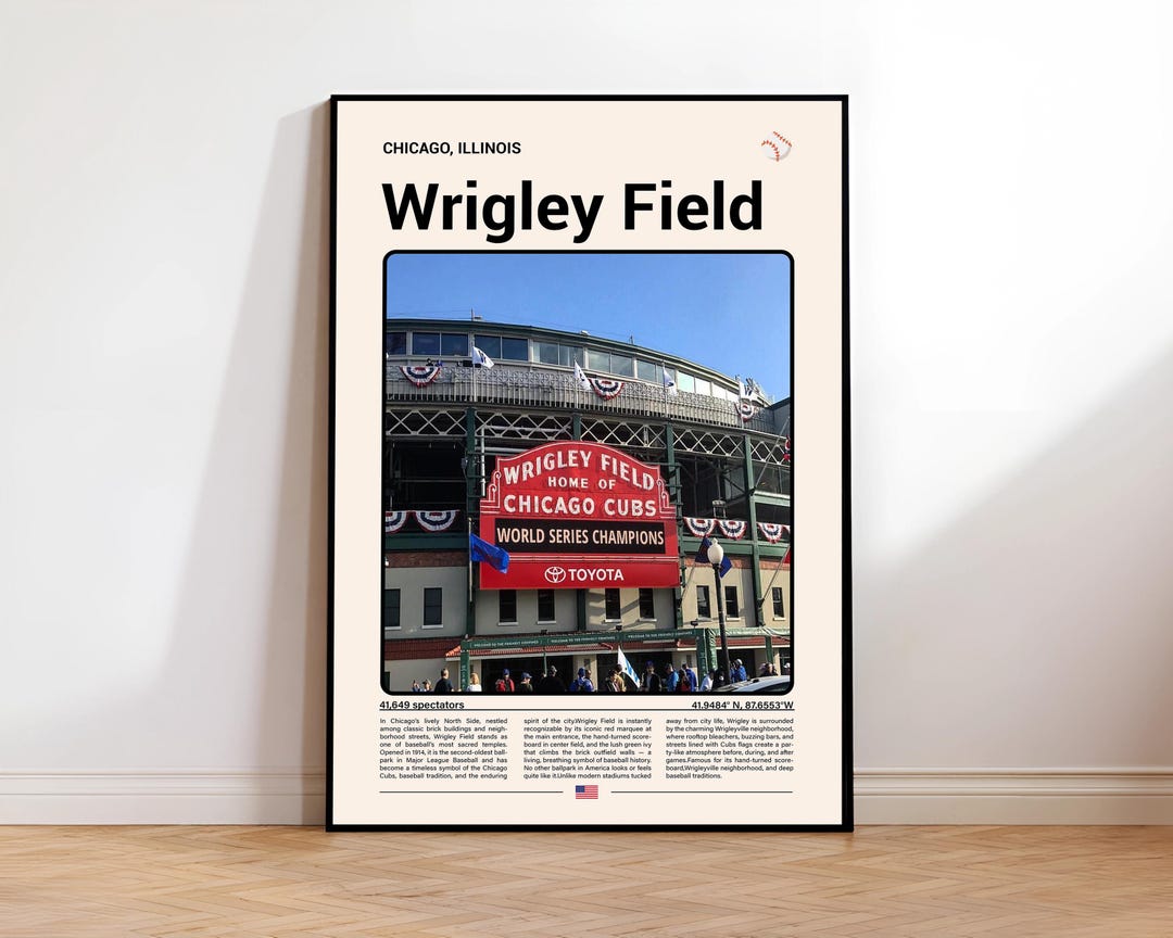Chicago Cubs Stadium Print, Wrigley Field Poster, Cubs Baseball Wall ...