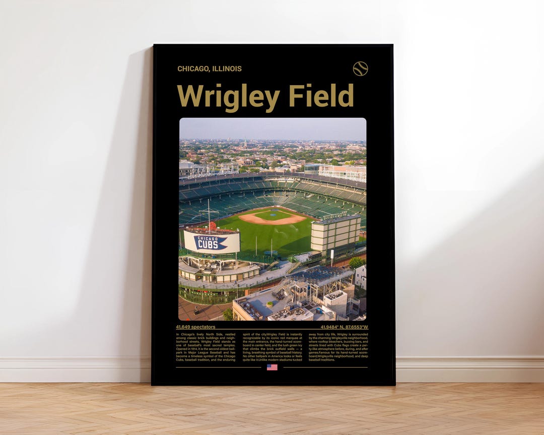 Chicago Cubs Stadium Print, Wrigley Field Poster, Cubs Baseball Wall ...