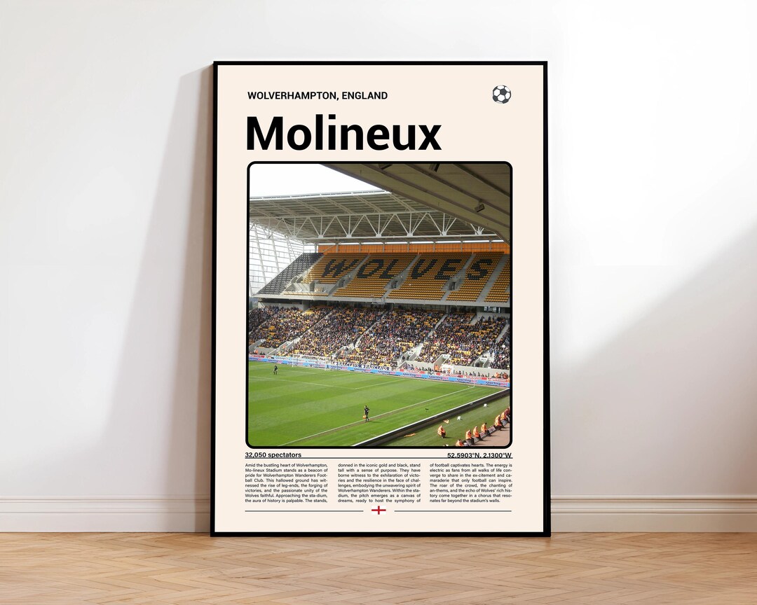 Molineux Stadium Poster, Wolves FC Print, England Soccer Wall Art ...