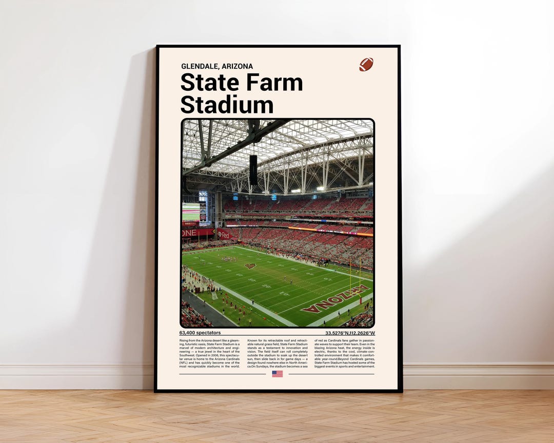 State Farm Stadium Poster, Arizona Cardinals Stadium Print, Cardinals ...