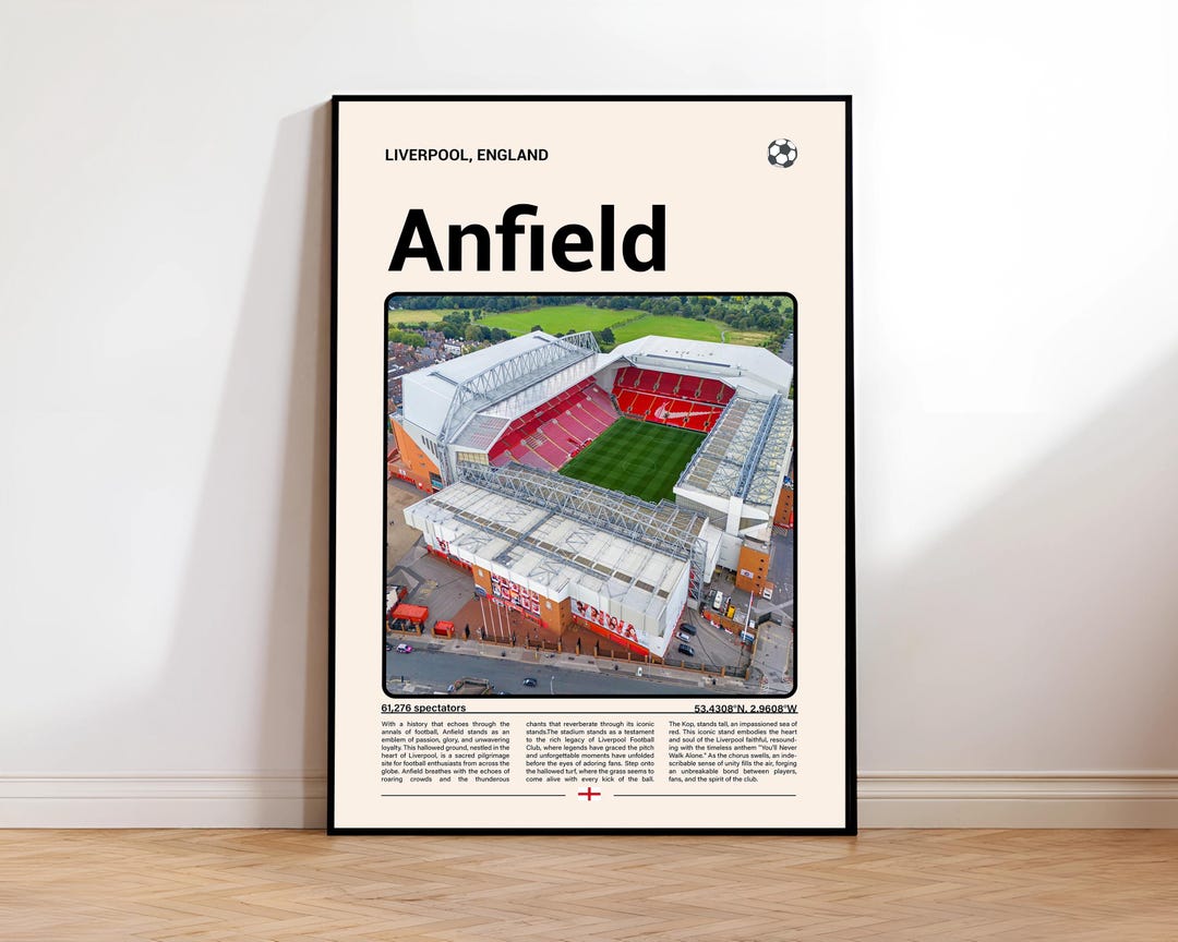 Anfield Stadium Poster, Football Print, Home Decor Picture, Office Wall ...