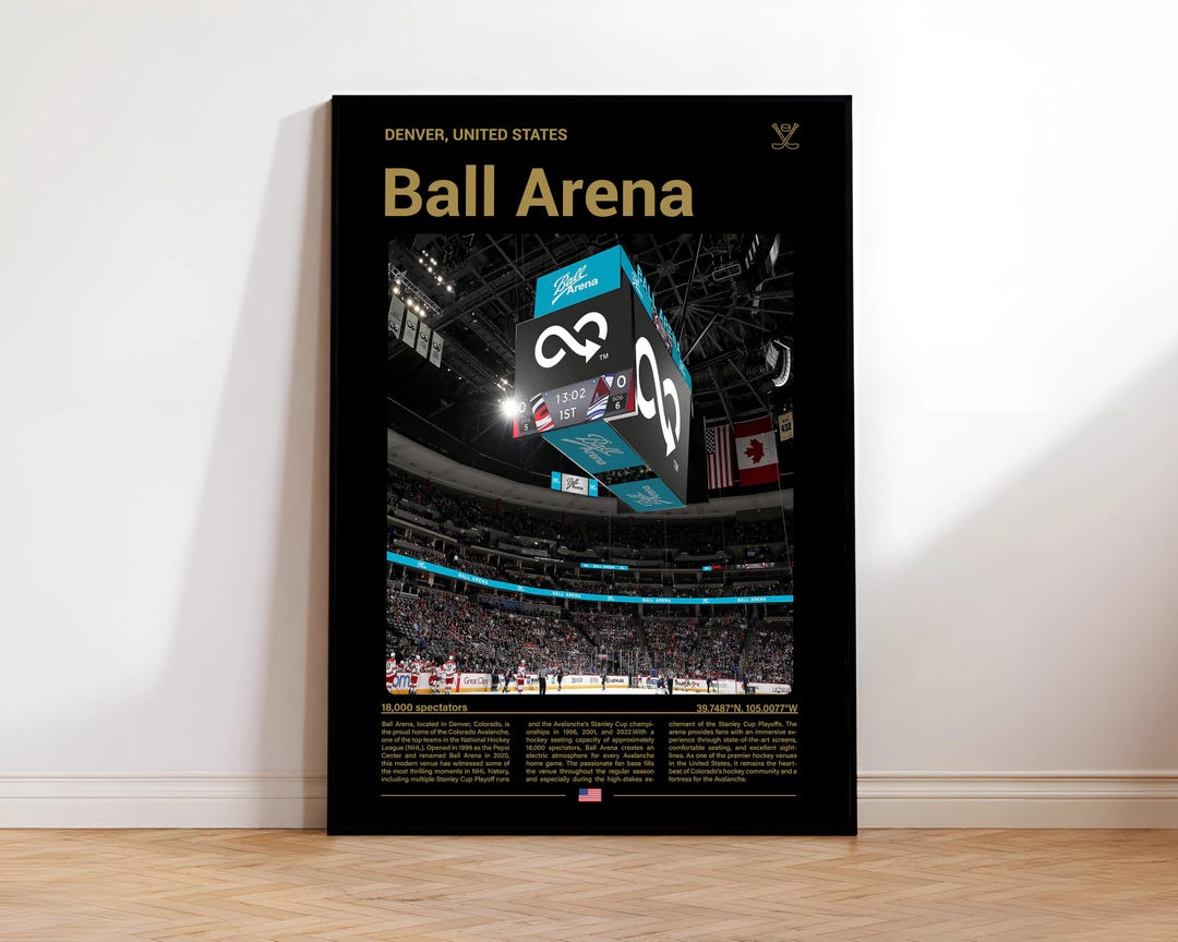 Ball Arena Print, Colorado Avalanche Hockey, Mid Century Modern Stadium ...