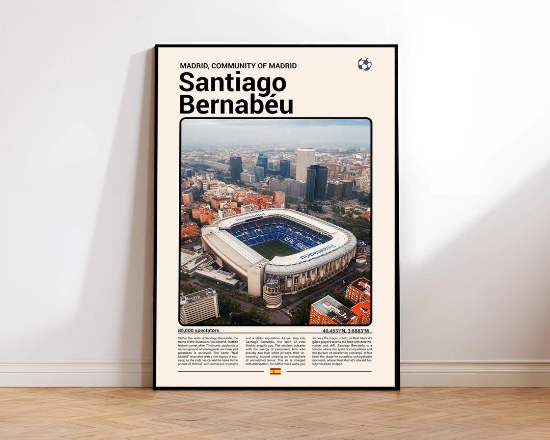 Santiago Bernabeu Stadium Poster, Real Madrid Print, Spanish Soccer ...