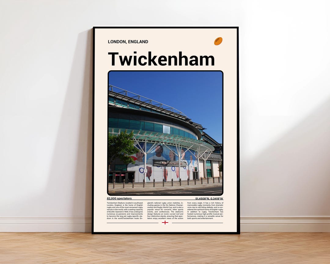 Twickenham Stadium Poster, London England Rugby Print, Sports Stadium ...