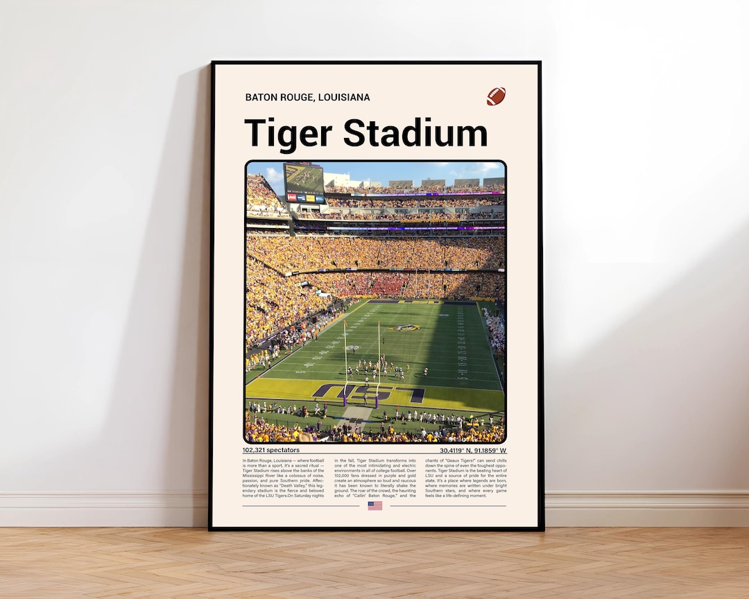 Tiger Stadium Print, LSU Tigers Poster, Death Valley Stadium Wall Art ...