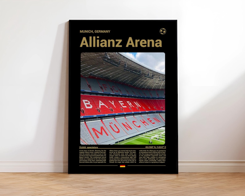 Allianz Arena Poster, Football Print, Home Decor Picture, Office Wall ...