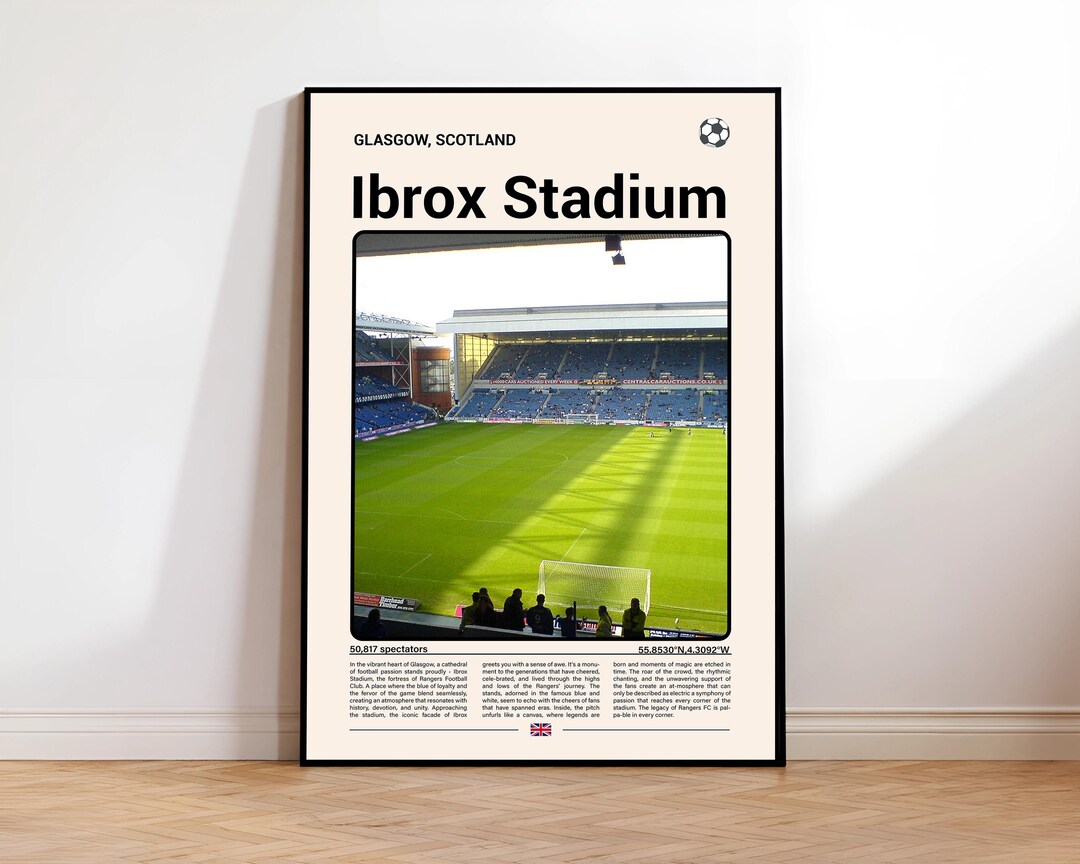 Ibrox Stadium Poster, Rangers FC Print, Scotland Football Wall Art ...