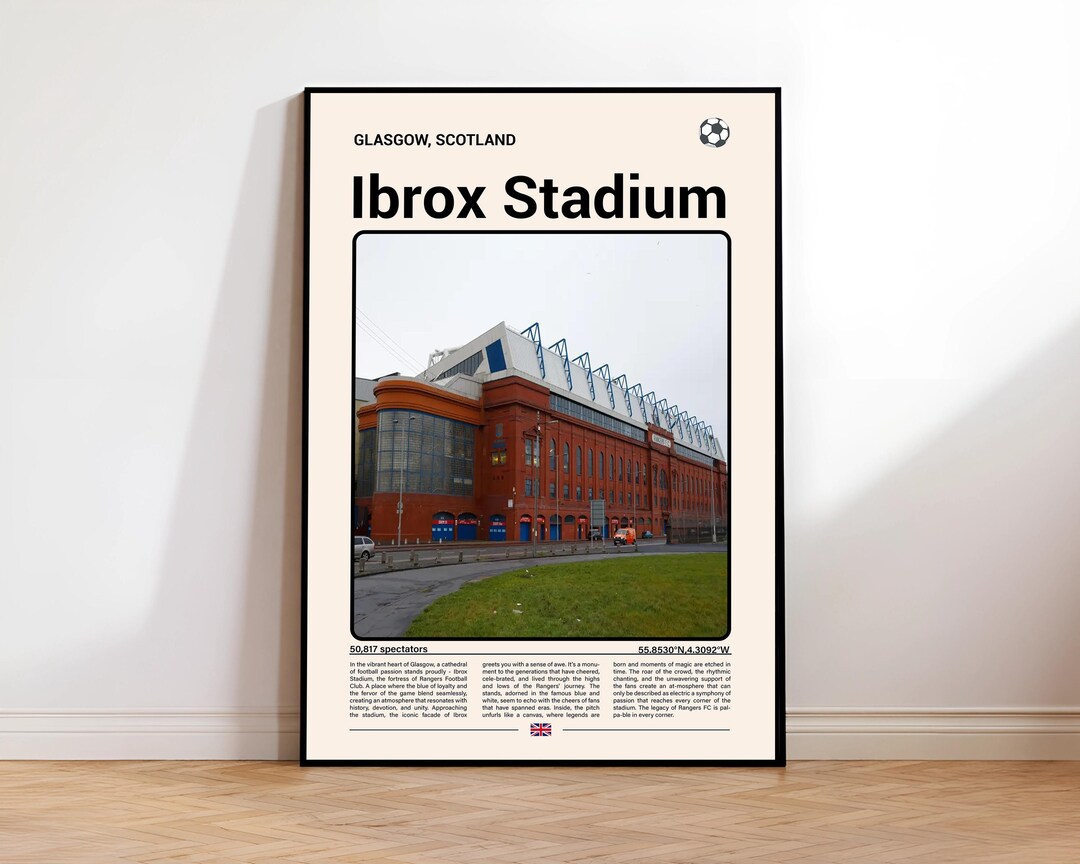 Ibrox Stadium Poster, Football Print, Home Decor Picture, Office Wall ...