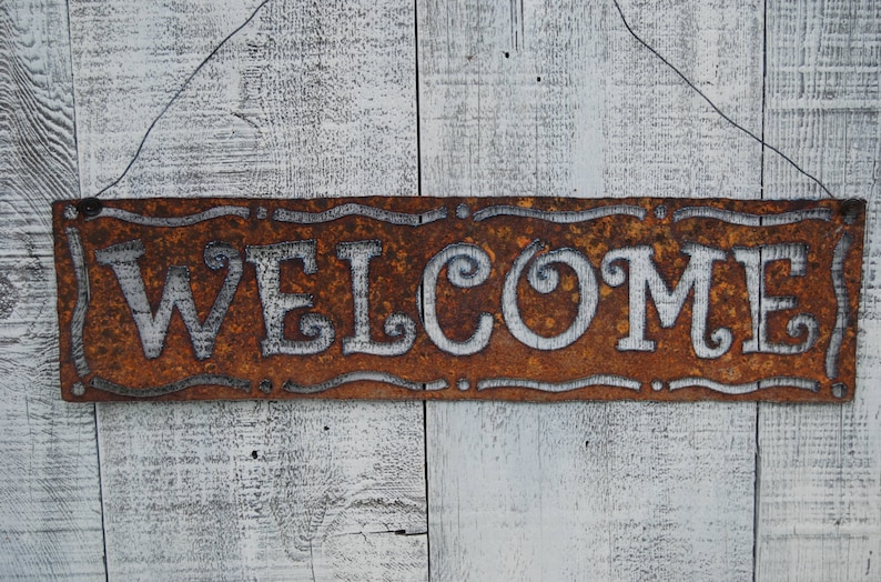 Welcome Sign Rusty Metal Wall Hanging Front Door Hanger - Etsy