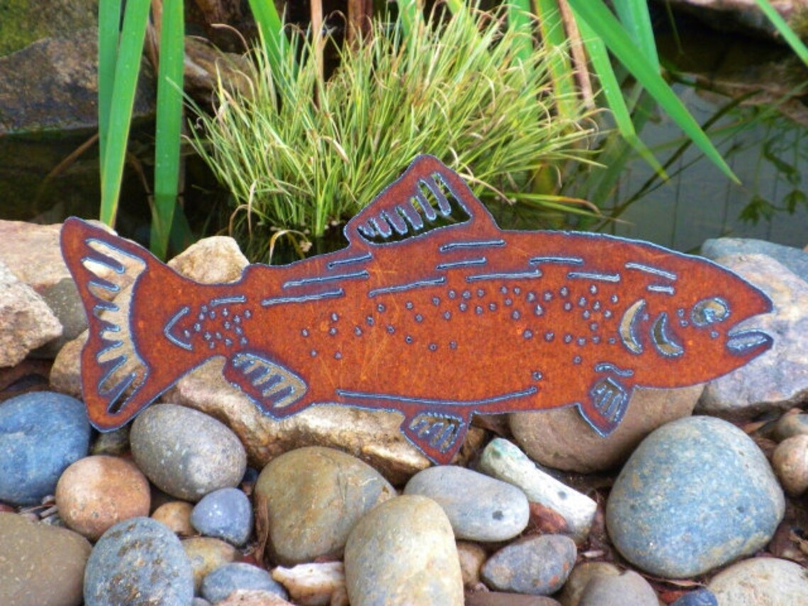 Metal Trout Swimming Father's Day Gift Outdoor Fish Pond Garden Metal ...