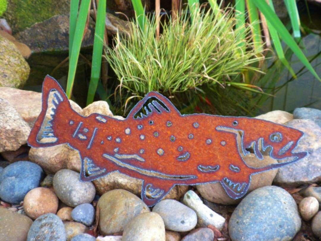 Metal Trout Swimming Father's Day Gift Outdoor Fish Pond Garden Metal ...