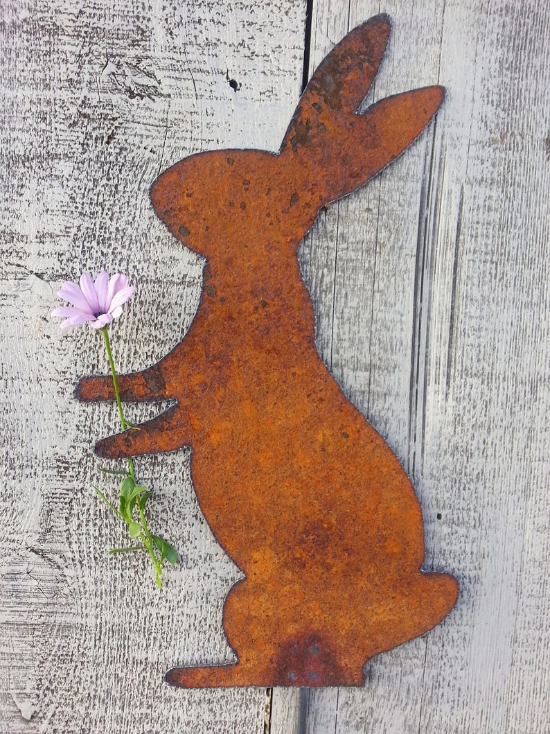 Metal Bunny Rabbit Rusty Metal Garden Art Easter Rusty Plasma Hand Cut ...