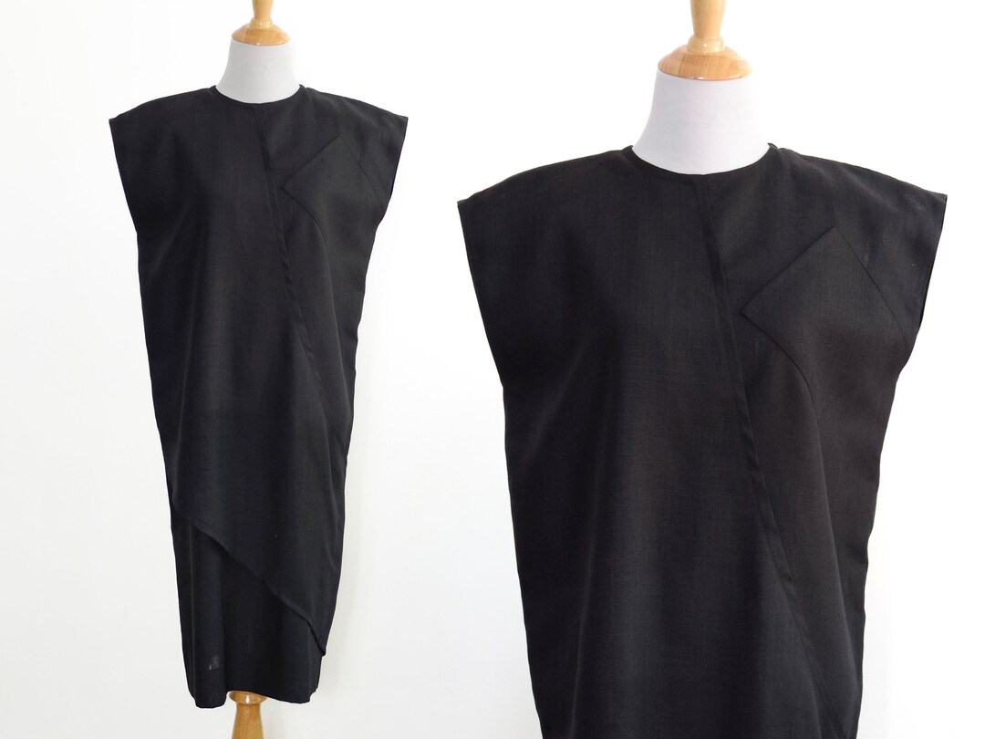 80s Designer Guy Laroche Wool Shift Dress With Draping and Button ...
