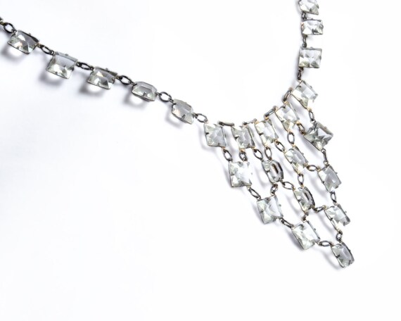 Antique Art Deco Square Cut Crystal Necklace in Sterl… - Gem