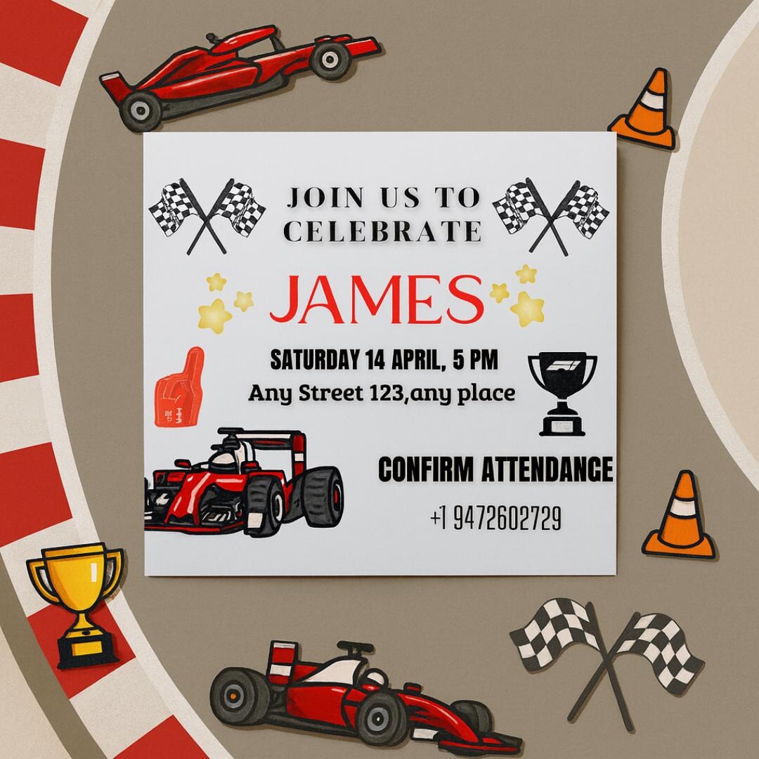 Editable Formula 1 Birthday Invitation | Race Car Party Template | F1 ...