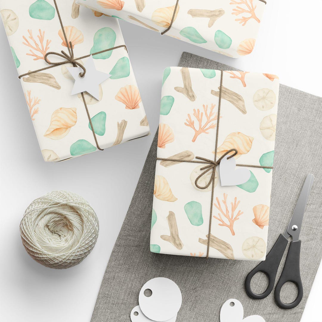 Seashell Watercolor Wrapping Paper | Rolled Gift Wrap, Beach Ocean ...