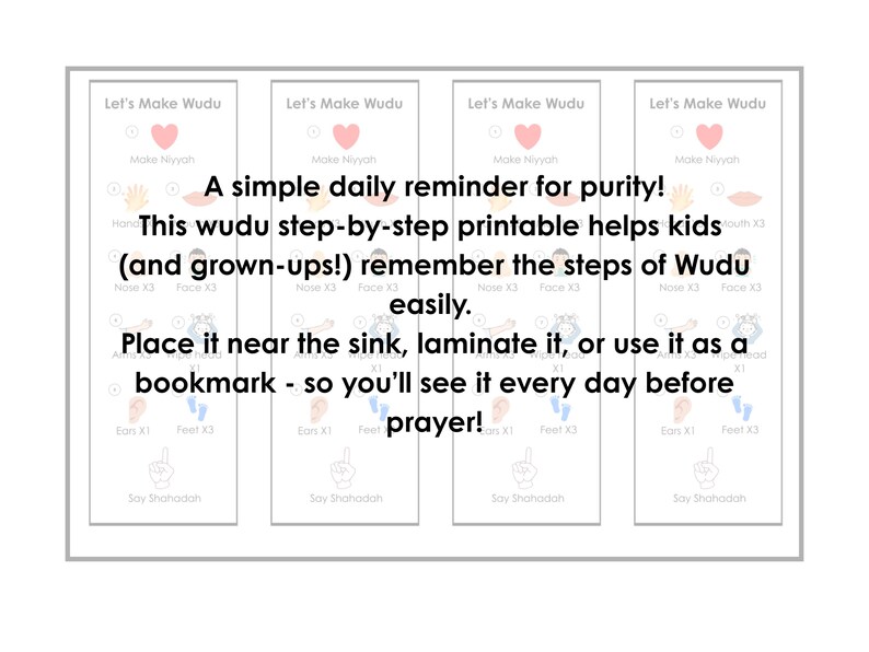 Wudu Guide for Kids, Islamic Learning, Ablution Steps (PDF) - Etsy