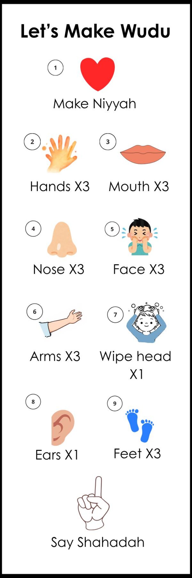 Wudu Guide for Kids, Islamic Learning, Ablution Steps (PDF) - Etsy
