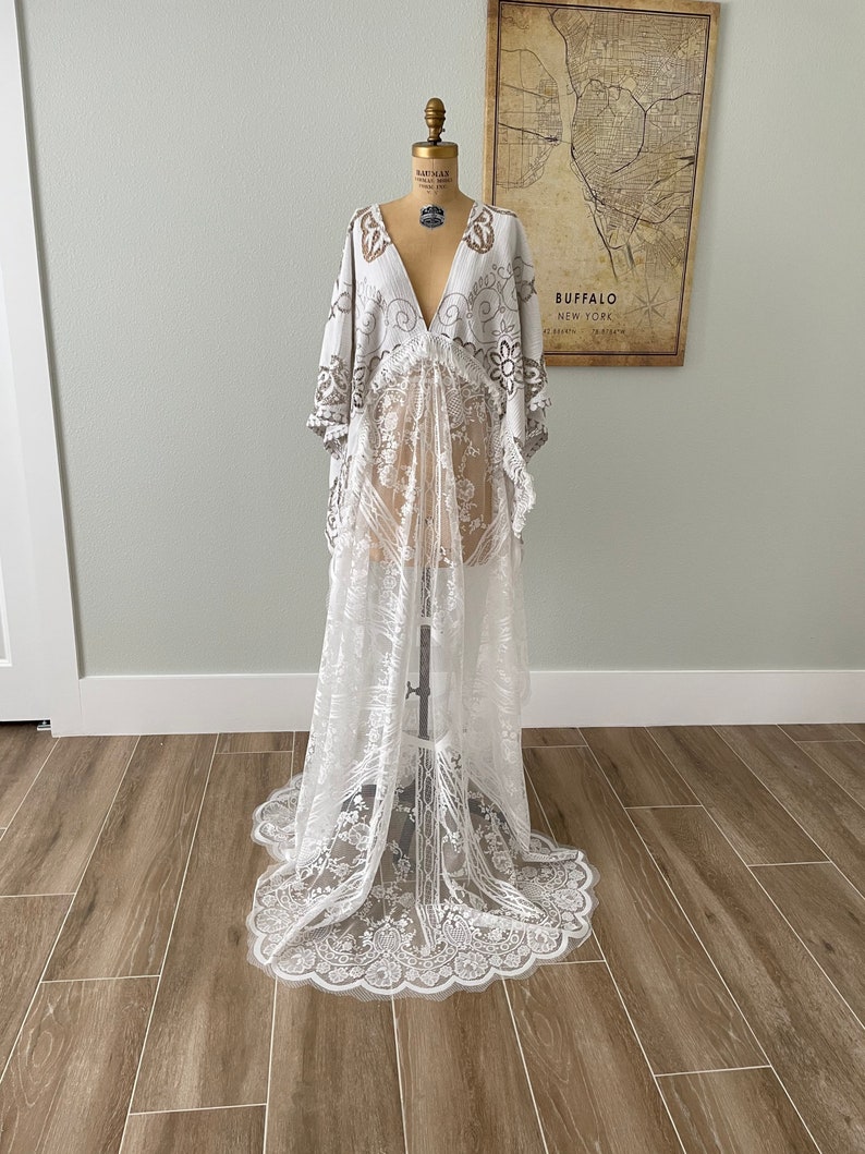 Vintage Lace Wedding Dress Two Tone Lace Plunging Deep V - Etsy
