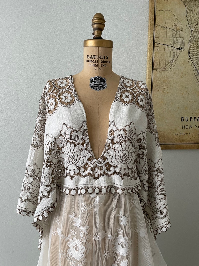 Vintage Lace Wedding Dress Two Tone Lace Plunging Deep V - Etsy
