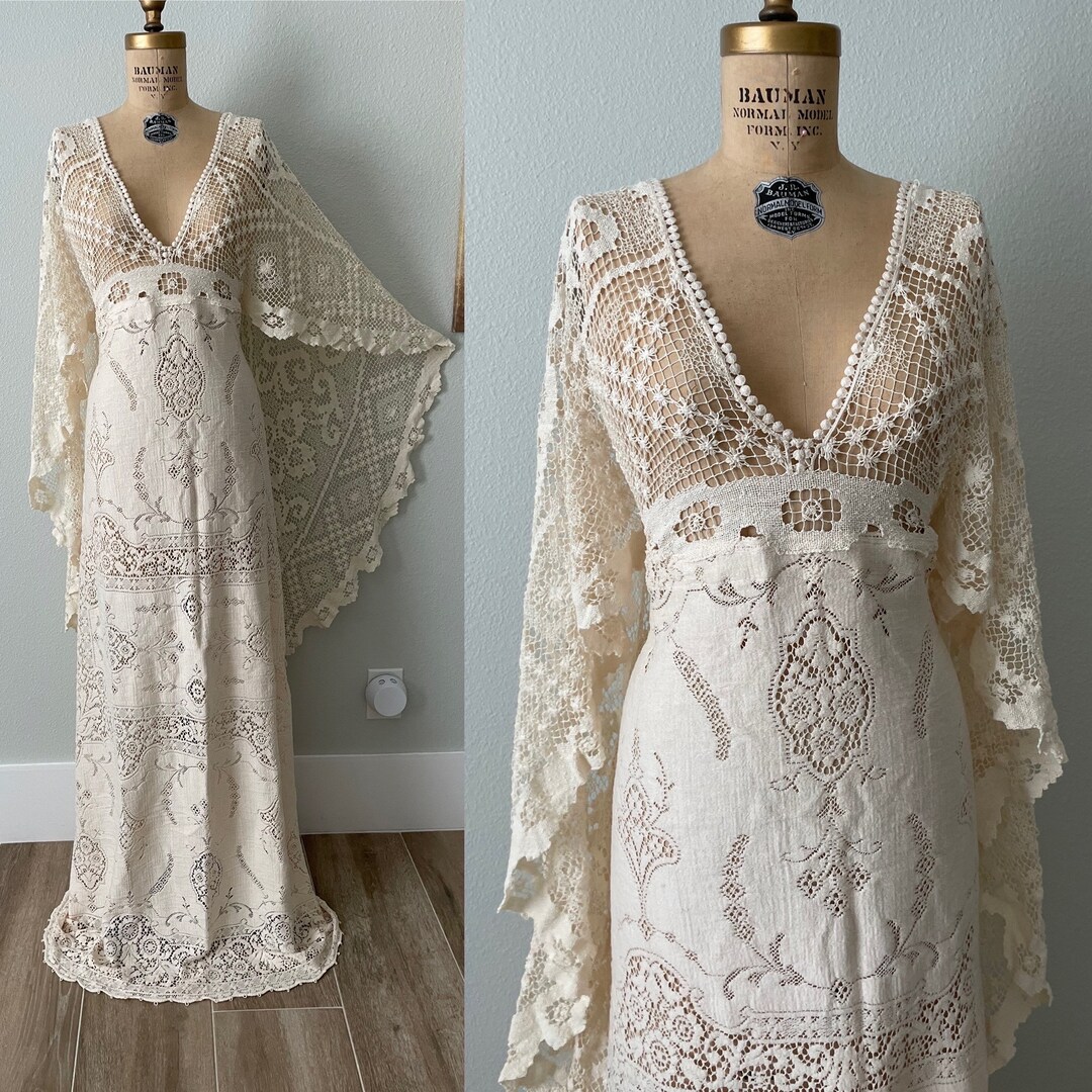 Cream Vintage Lace Wedding Dress, Gypsy Wedding Dress,bohemian Lace ...