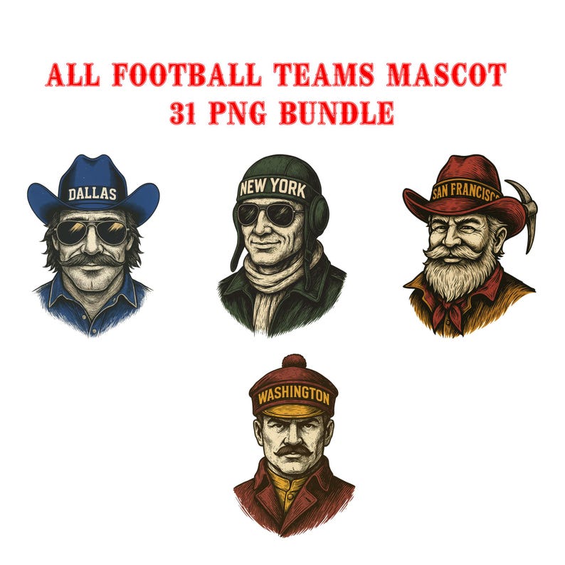 Vintage Football Team Mascot PNG Bundle, Retro Football Mascot PNG ...