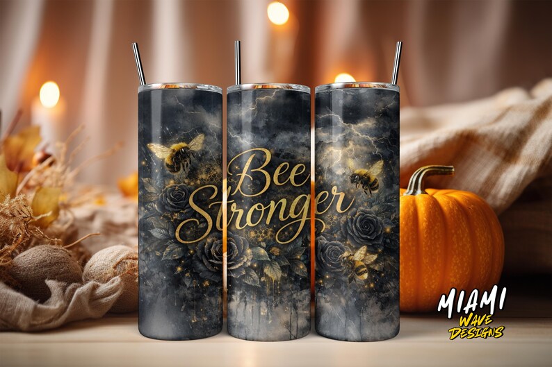 Bee Stronger Motivational Tumbler Wrap, Affirmation 20 Oz Skinny ...