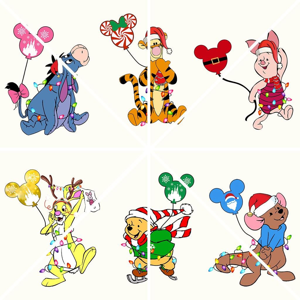 Winnie the Pooh Christmas Light PNG, Pooh Friends Balloons Xmas ...