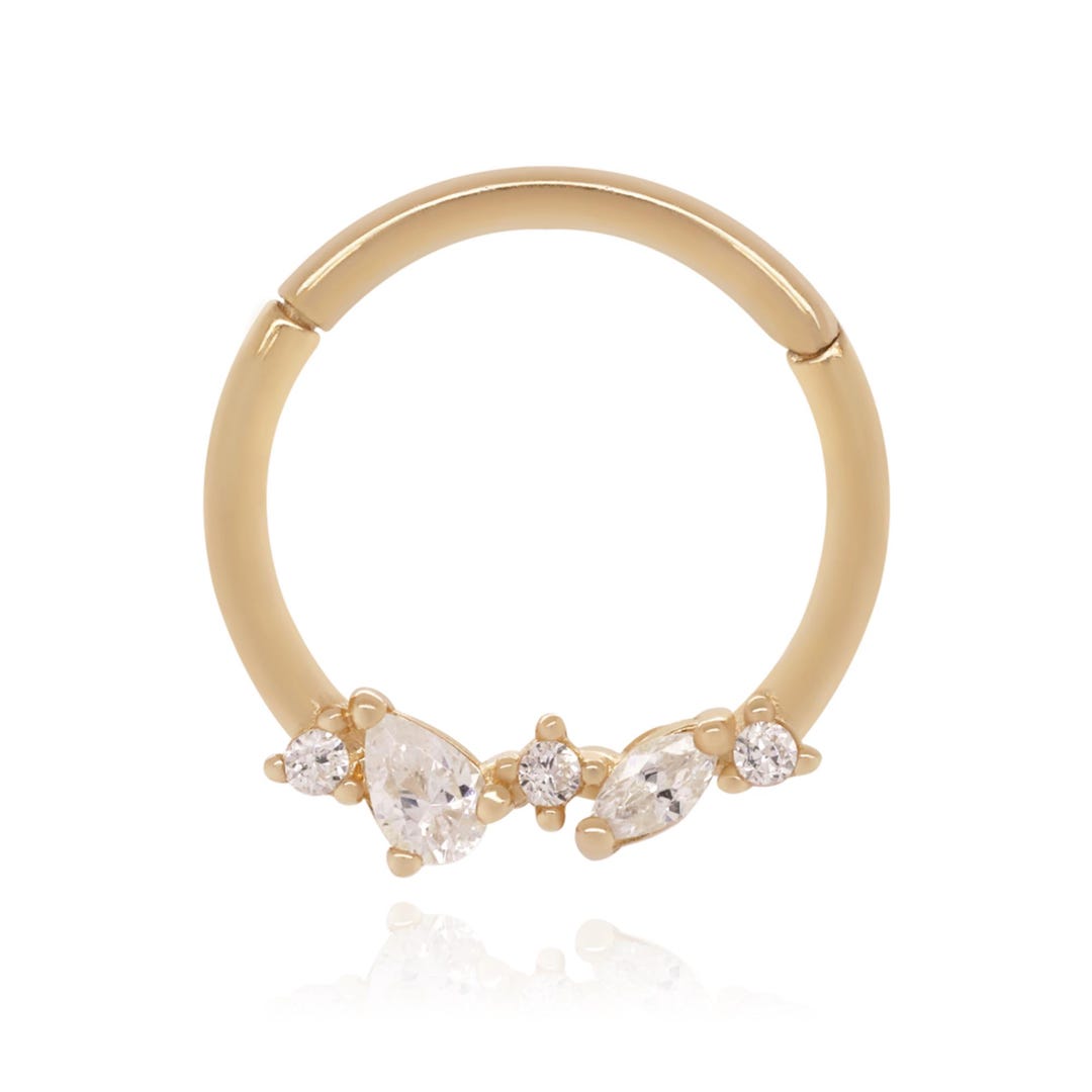 Pear Marquise Diamond Daith Clicker Hoop, 14k Gold Septum Earring ...