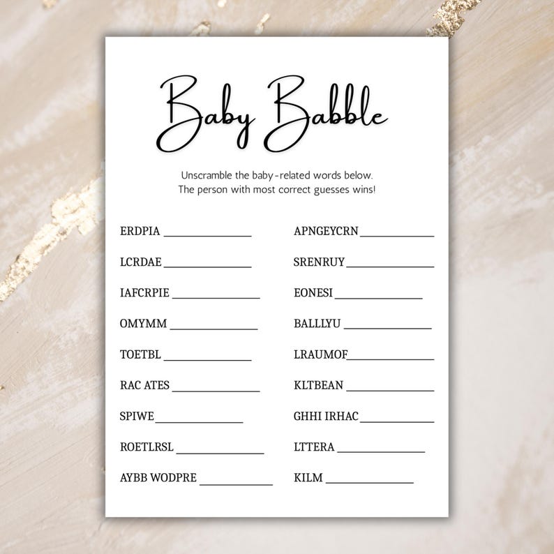 Baby Shower Word Scramble Game: Gender Neutral, Printable (PDF) - Etsy