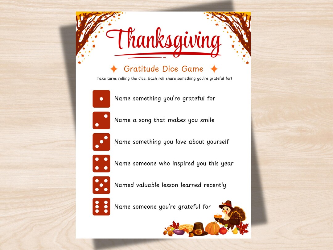 Gratitude Game, Thanksgiving Dice Game, Family Games, Friendsgiving ...