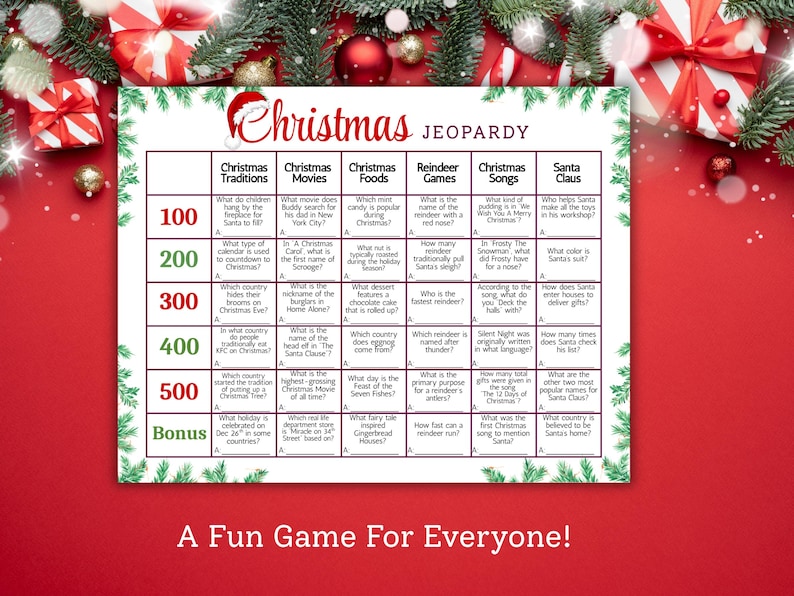 Christmas Jeopardy, Holiday Trivia Game, Christmas Printable Game ...