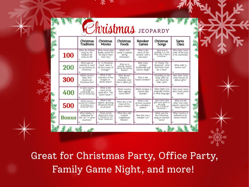 Christmas Jeopardy, Holiday Trivia Game, Christmas Printable Game ...
