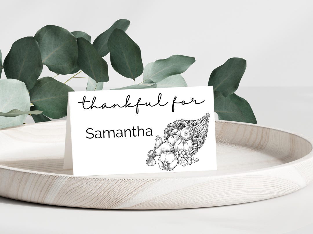 Editable Thanksgiving Place Cards, Cornucopia Pumpkin Design (digital ...