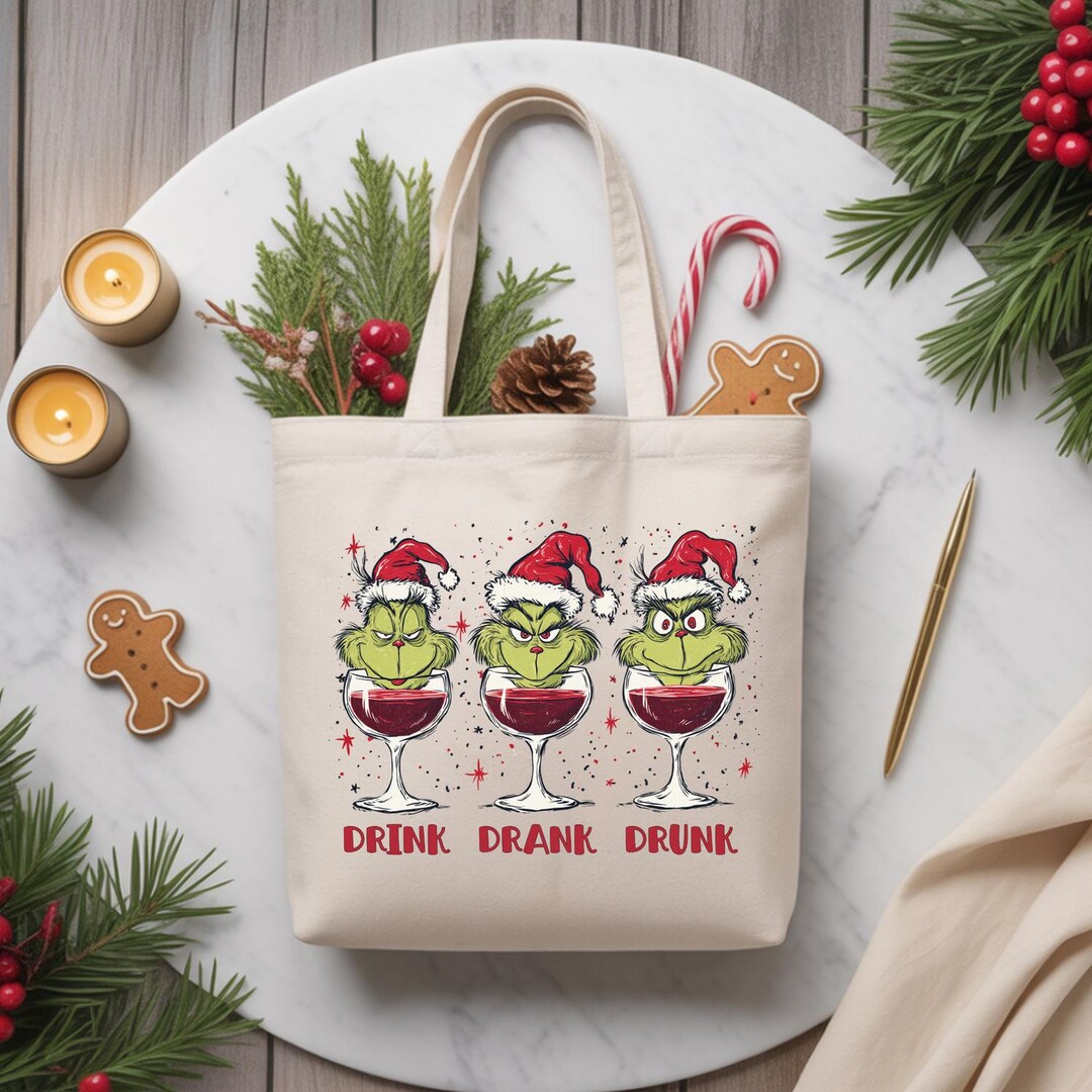 Drink Drank Drunk Tote Bag, Funny Beverage Carrier for Parties and ...