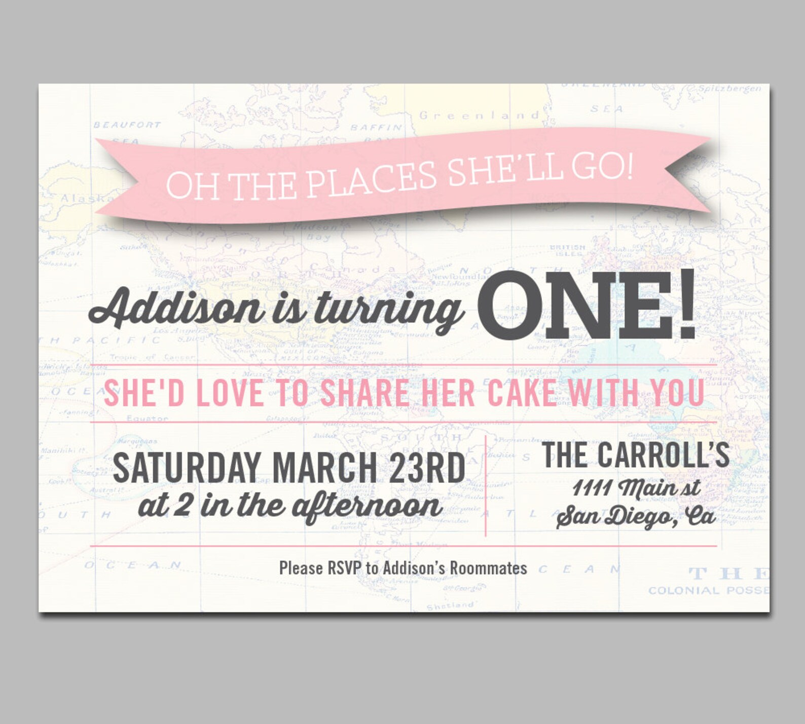 Oh the Places They'll Go Kids Birthday World Map Invite Digital ...