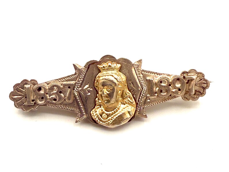 Victorian Queen Victoria Golden Jubilee Brooch 1887 • Sterling Silver ...