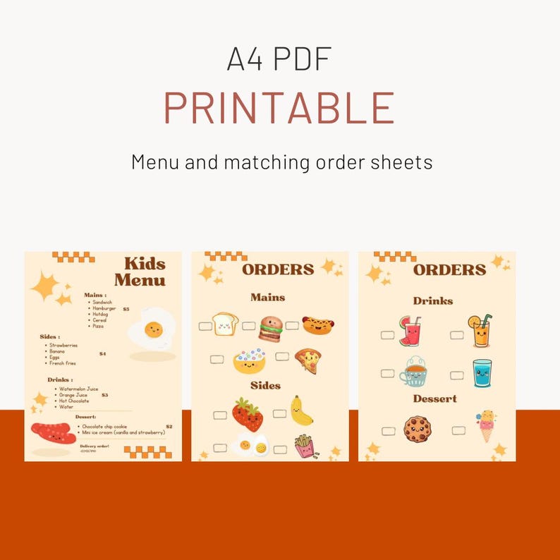 Kids Pretend Play Menu Printable - Etsy